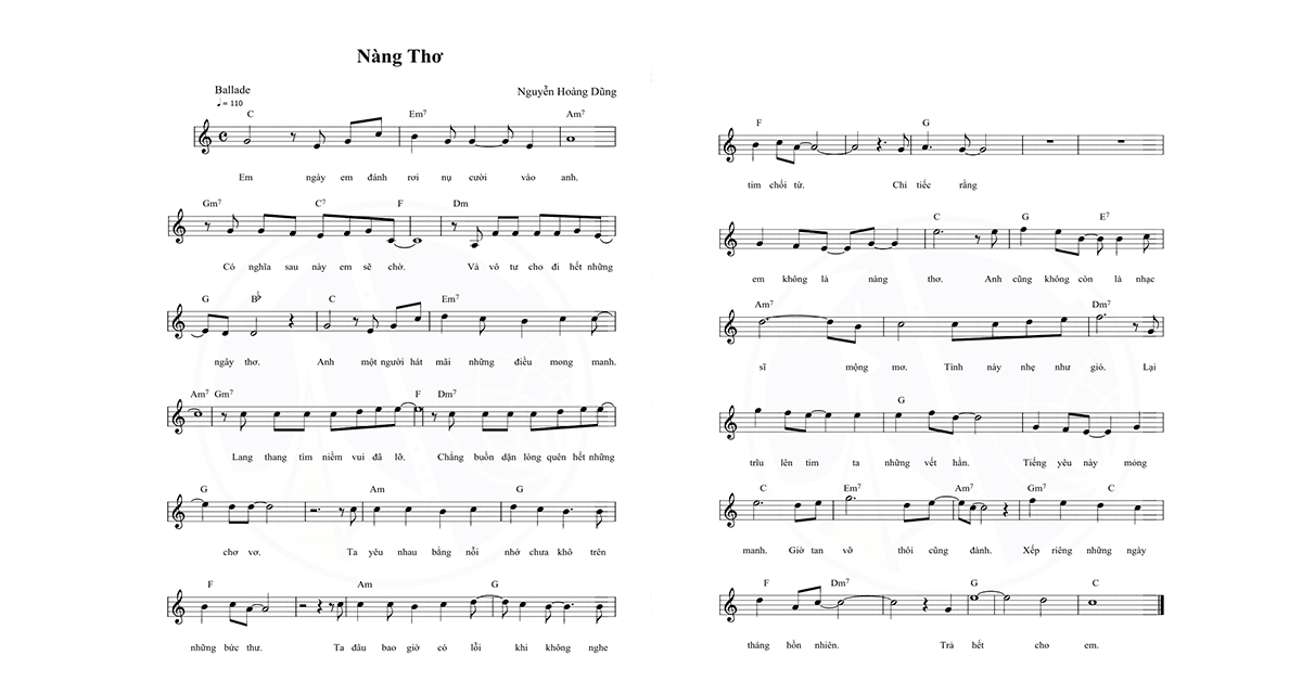 Sheet Nhạc Nàng Thơ | Nguyễn Hoàng Dũng | Pianofingers.vn