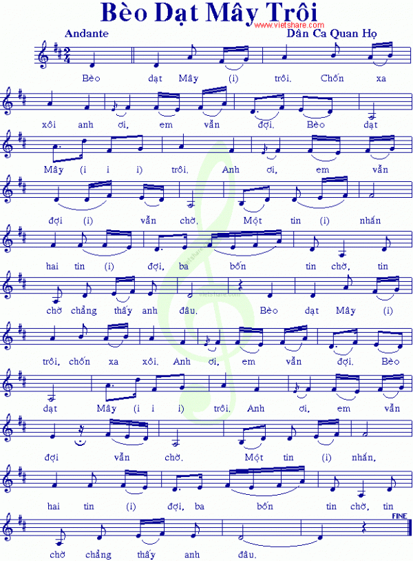 Sheet piano Bèo Dạt Mây Trôi - Dân ca Quan họ